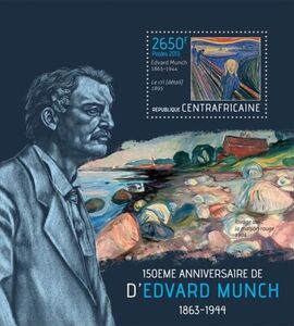 Stamp: 150th Anniversary of the Birth of Edvard Munch (Central African ...