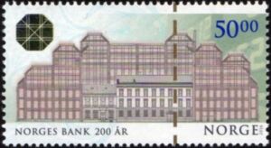 Stamp: Norges Bank building in Oslo (Norway(Central Bank of Norway) Mi ...