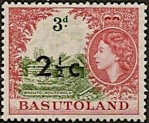 Stamp: Basuto household - surcharged (Basutoland(Queen Elizabeth II ...