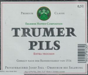 Drink Label: Trumer Pils (Brauerei Josef Sigl Obertrum, AustriaCol:AT ...