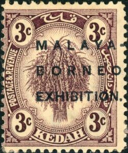 Stamp: Rice Sheaf overprinted MALAYA-BORNEO EXHIBITION (Kedah(Malaya Borneo Exhibition) Mi:MY-KE ...