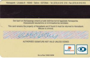 Bank Card: Rose-9 (Hansapank, EstoniaCol:EE-VE-0017.02 💳