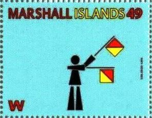 Stamp: Semaphore Symbol "W" (Marshall Islands(Semaphore Symbols) Mi:MH ...