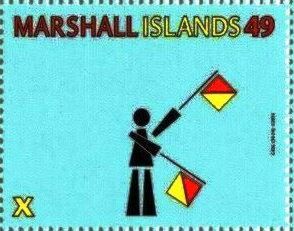 Stamp: Semaphore Symbol "X" (Marshall Islands(Semaphore Symbols) Mi:MH ...