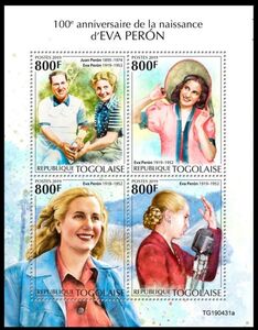 Stamp: 100th Anniversary of the Birth of Eva Peron (Togo(Eva Peron ...