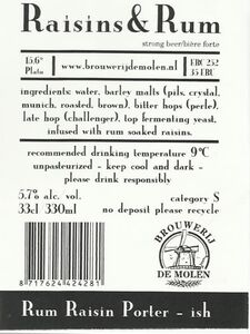 Drink Label: Raisins & Rum - Rum Raisin Porter-ish (Brouwerij de Molen ...