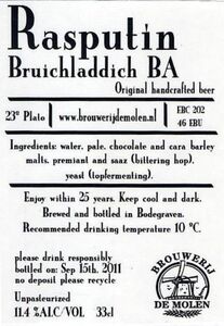 Drink Label: Rasputin Bruichladdich BA (Brouwerij de Molen ...