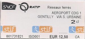 Transport Ticket: Ticket, Aeroport CDG1 - Gentilly (STIF - Île-de ...