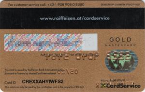 Tarjeta de Banco: MasterCard Gold (Raiffeisen Bank, AustriaCol:AT-MC-0015