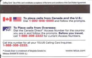 Phonecard: Telus Calling Card (Telus, Canada(Calling Card) Col:CA-TEL ...