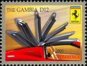 Stamp: Convertible roof of 2005 Superamerica (Gambia(Ferrari and their ...