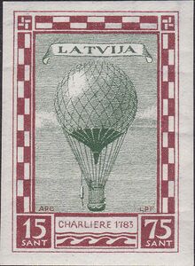 Stamp: Jacques Charles's Hydrogen Balloon (1783) (Latvia(AIR - CHARITY ...
