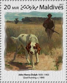 Stamp: "Quail Hunting" (c. 1890), by John Henry Dolph (Maldives ...