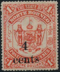 Stamp: Coat of Arms Surcharged "4 Cents" (North Borneo(1904-1905 Surcharges "4 cents") Mi:NB 119 ...