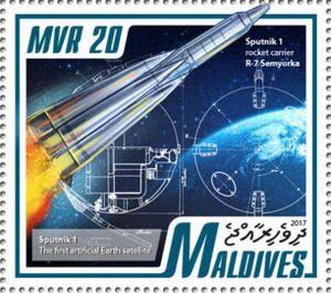 Stamp: Sputnik 1 Rocket Carrier R-7 Semyorka (Maldives(Sputnik 1 Launch ...
