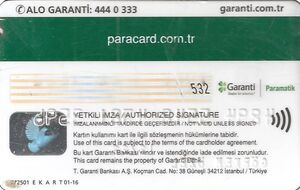 Bank Card: Garanti Paracard (Garanti Bankası, Türkiye (Turkey)Col:TR-VI ...