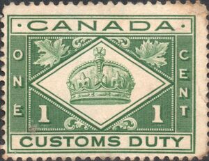 Stamp: Crown (Canada: Revenue Stamps(Customs) Bar:CA C1A,Van:CA FCD1