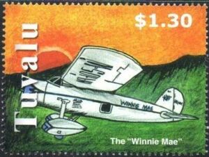 Stamp: Winnie Mae (Tuvalu(Anniversary of the First Solo Flight Around ...
