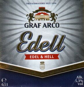 饮料标签: Graf Arco Edell Edel & Hell (Gräfliche Brauerei Arco-Valley GmbH ...