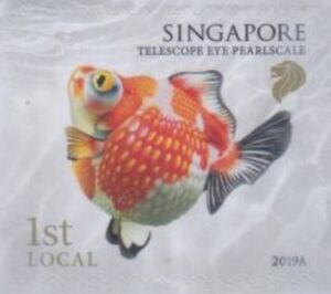 Stamp: Telescope Eye Pearlscale Imprint 2019A (Singapore(Aquarium Fish ...
