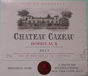 Drink Label: Chateau Cazeau Bordeaux (SCI Domaines de Cazeau, France ...