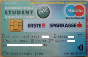 Bank Card: Erste Sparkasse Student ISIC (ERSTE Bank, AustriaCol:AT-MS-0048