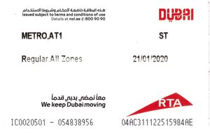 Transport Ticket: Regular All Zones (RTA - Road and Transport Authority ...