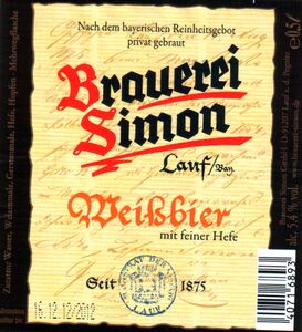 Drink Label: Brauerei Simon Weissbier (Brauerei Simon GmbH, Germany ...