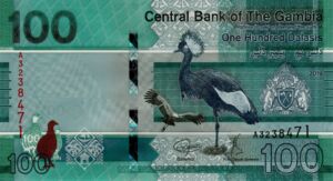 Banknote: 100 Dalasis (Gambia) (2019-2020 "Birds" Issue) Wor:P-41a