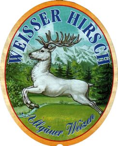 Flaschenetikett: Weisser Hirsch Allgauer Weizen (Der Hirschbrau Privatbrauerei Hoss GmbH & Co KG ...