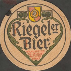 Sous-bock de bière: Riegeler (Brauereigesellschaft Vorm. Meyer & Söhne AG, Allemagne, République ...