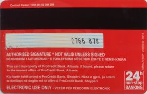 Bank Card: ProCredit Bank (ProCredit Bank, AlbaniaCol:AL-VE-0013