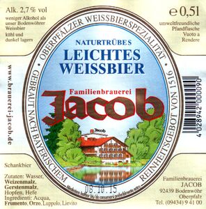 Drink Label: Jacob Leichtes Weissbier (Familienbrauerei Jacob oHG ...