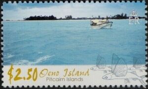 Stamp: View of Oeno Island from the sea (Pitcairn Islands(Views of ...
