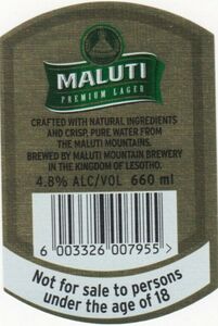 Drink Label: Maluti Premium Lager (Maluti Mountain Brewery, LesothoCol ...