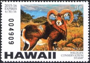 Stamp: Mouflon Ram (Hawaii: Revenue Stamps(Hunting - Hawaii) Sn:US-HI 18