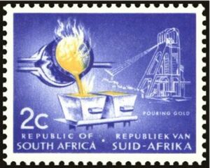 Stamp: Pouring Gold, redrawn (South Africa(Country themes, Redrawn ...