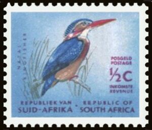 Stamp: African Pygmy Kingfisher (Ispidina picta), redrawn (South Africa ...
