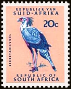 Selo: Secretary Bird (Sagittarius serpentarius), redrawn (África do Sul ...