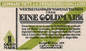Banknote: 1 Gold Mark = 1/4,20 Dollars (Rheinland(Aachen) Mül:12-0015.17