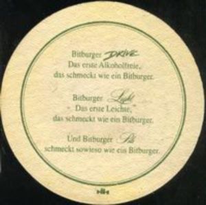 Beer Coaster: Bitburger (Bitburger Brauerei, Germany, Federal ...