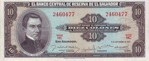 Banknote: 10 Colones (El Salvador(1956-1960 "Printer ABNC" Issue) Wor:P-96