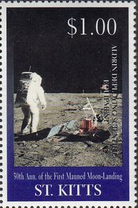 Stamp: Edwin (Buzz) Aldrin Deploying Scientific Equipment (Saint Kitts ...