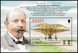 Stamp: Jacob Ellehammer's Biplane (souvenir sheet) (Jersey(Centenary of ...