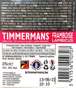 Drink Label: Timmermans Framboise Lambicus (Brouwerij Timmermans ...