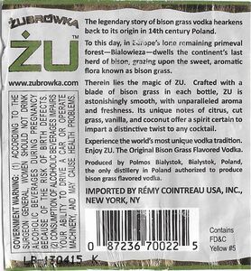 Drink Label: Żubrówka (Polmos, PolandCol:PL-VODKA-000004