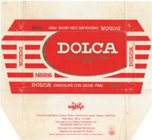 Chocolate Wrapper: Nestlé Dolca Fine milk chocolate (Sociedad Nestlé, A ...