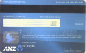 Bank Card: Anz Visa payWave Debit (Anz, New ZealandCol:NZ-VI-0022