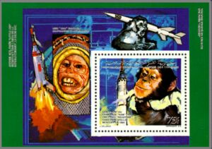 Stamp: Chimpanzee Hal and rocket "Redstone" (Comoros(Space Programs ...