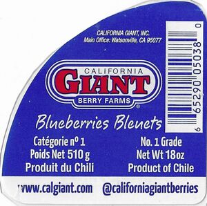 Food Label: Giant Blueberries Bleuets (Giant Berry Farms, United States ...